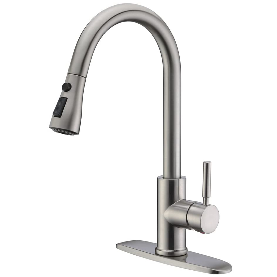WEWE Single Handle High Arc Brushed Nickel Pull Out Kitchen Faucet
