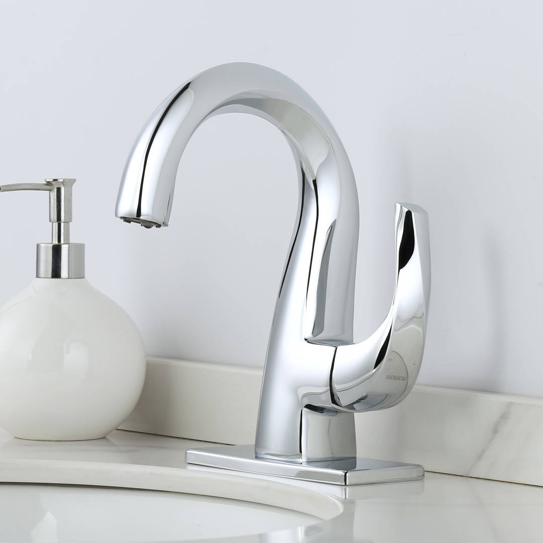 Modern Chrome Single Handle High Arc Bathroom Faucet with Pop Up Drain
