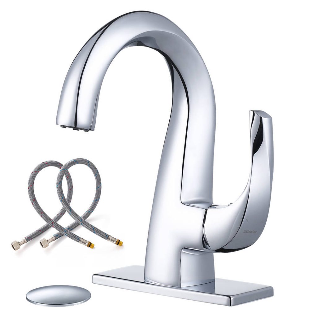 Modern Chrome Single Handle High Arc Bathroom Faucet with Pop Up Drain