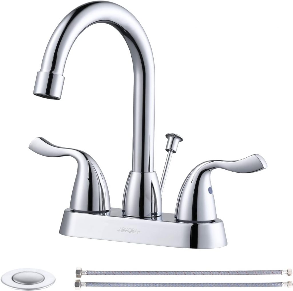 4 Inch Centerset Chrome Bathroom Sink Faucet with Drain Assembly and ...